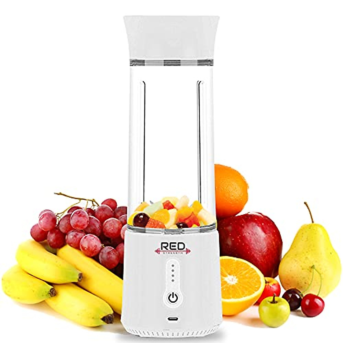 RED Strength Rechargeable Mini Blender | Portable Blender for Shakes and Smoothies | On the Go Blender for Gym, Home, Camping & Office | Mobile Blender with Six Blades, USB-C, White