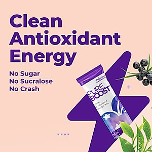 Pureboost Clean Energy Drink Mix + Immune System Support. Sugar-Free Energy with B12, Multivitamins, Antioxidants, Electrolytes (Acai Alert, 30 Count)