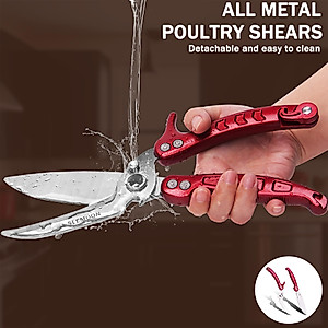 SLEMOON Kitchen Shears Heavy Duty Poultry Shears Meat Cutting Dishwasher Safe and Stainless Food Kitchen Scissors for Chicken Turkey Thanksgiving,Burgundy