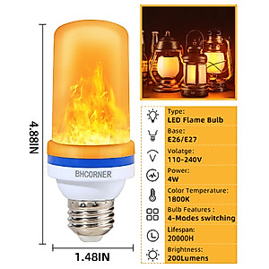 BHCORNER Smaller Size LED Flame Effect Light Bulbs - Halloween Decorations Outdoor Light Bulbs,E26/E27 Base Christmas Flickering Light Bulbs,Halloween Deco Night fire Light Bulb (2 Pack)