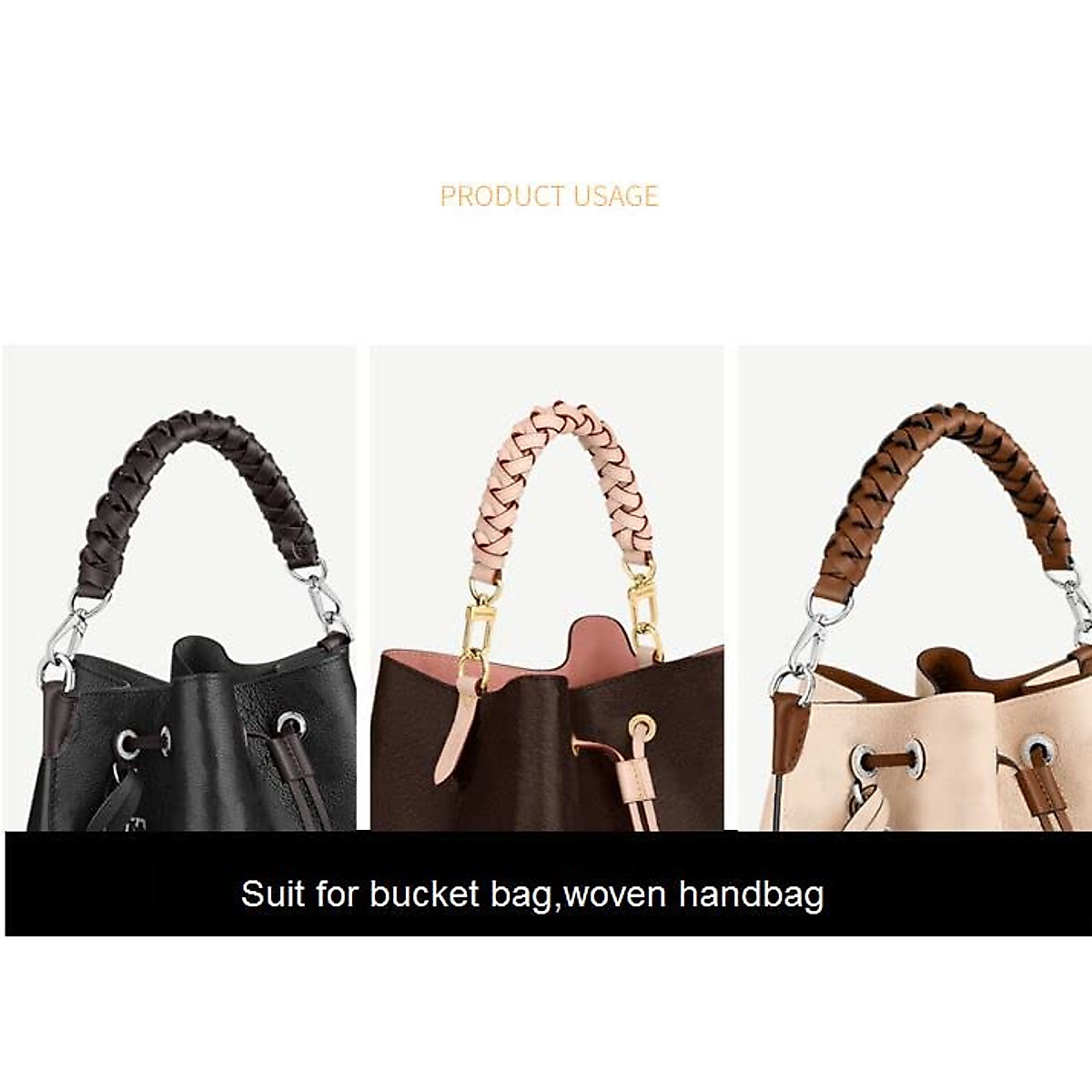 seegeeneey Genuine Leather Braided Handle for Women Handbag Suitable for Neonoe Hobo Bag Tote Bag (41cm(16''),Brown)