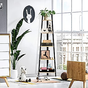 SpringSun 5-Tier Corner Ladder Wood Shelf, Display Rack Multipurpose Bookshelf and Plant Stand for Living Room and Office