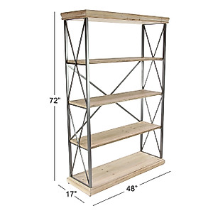 Deco 79 Wood Shelving Unit 5 Shelf with Gray Metal X-Frame, 48" x 17" x 72", Brown