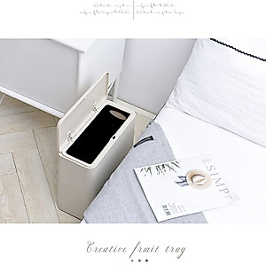 Modern Wastebasket Thin Trash Can,Small Rectangular Dog Proof Plastic Trash Bin,3.2 Gallon/12 Liter Slim Plastic Trash Can Wastebasket with Press Type Lid, White