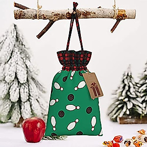 Christmas Drawstring Gift Bags Bowling-Pins-Ball Buffalo Plaid Drawstring Bag Party Favors Bags
