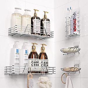 Shower Caddy 2 Pack,Adhesive Shower Organizer for Bathroom Storage&Home Decor&Kitchen,No Drilling,Large Capacity,Rustproof Stainless Steel Bathroom Organizer,Shelves for Inside Shower (2 sliver)