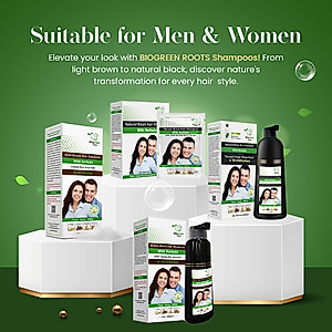 BIOGREEN ROOTS Ammonia-Free Herbal Hair Shampoo - Effectively Covers Gray Hair for Men and Women - Natural Color and Herbal Nourishment - No Stain on Skin - Natural Black (10 sachets x 25 ml)