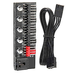 Wider Wiring Expand The 4‑pin Interface 4Pin Fan Hub, 1 to 5 Hub for CPU Motherboard Fan + Capacitor