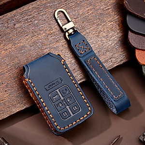KUNIO Car Key Fob Cover Case Fit for Honda Odyssey Elite Ex EX-L 2019 2020 Key Protective Cover Keychain Leather Key Holder Blue