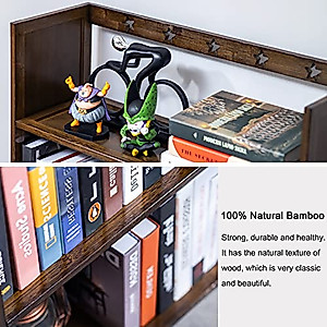 COPREE 4 Tier Bookshelf, Bamboo Book Shelves,Walnut-Colored Freestanding Book Rack Organizer Shelving Unit Storage for Living Room, Bedroom and Office