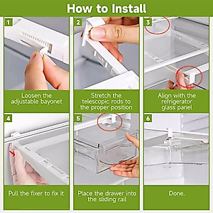 2 Pack Fridge Drawer Organizers - Adjustable Refrigerator Drawers for Fruit, Vegetable, Seafood, Transparent Pull-Out Shelf Holders, Fridge Storage Containers Fit Fridge Shelves Under 0.6''