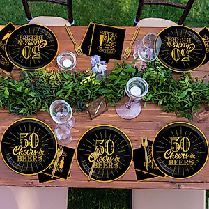 96 Pcs Cheers 50th Birthday Plates and Napkins Party Supplies Cheers to 50 Years Tableware Set 50th Party Birthday Decorations Favors for Men Women for 24 Guests