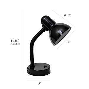 Simple Designs LD1003-BLK Basic Metal Flexible Hose Neck Desk Lamp, Black