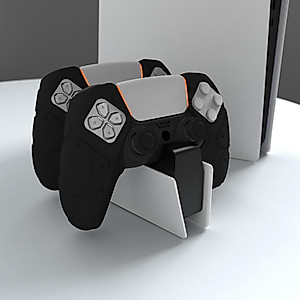PlayVital Mecha Edition Black Ergonomic Soft Controller Silicone Case Grips for ps5, Rubber Protector Skins with Thumbstick Caps for ps5 Controller - Compatible with Charging Station