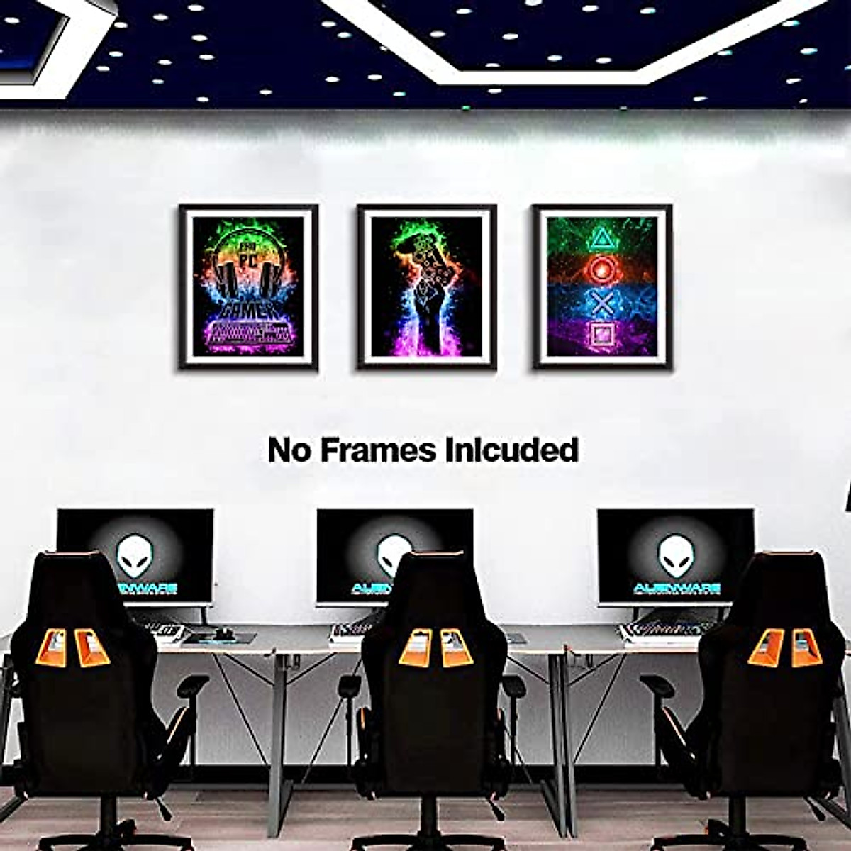 3 Pieces Neon Gaming Posters for Wall Decor, 11"x14" Neon Gamers Handle Playstation Keyboard Headset Canvas Art Posters, Game Wall Art for Teenage Room Playroom Decor, Gamer's Gift, (Unframed Prints)