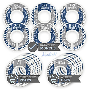 Modish Labels Baby Clothes Size Dividers, Baby Closet Organizers, Size Dividers, Baby Closet Organizers, Closet Dividers, Clothes Organizer, Boy, Woodland, Arrows, Tribal, Navy Blue, Grey, Gray (Baby)