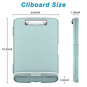 Rimilak Plastic Clipboard with Storage, High Capacity Nursing Clipboards with Pen Holder, Slim Clipboard Storage Box with Heavy Duty Clips, Clipboard Folder Side-Opening, Dark Green