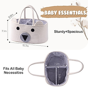 InfiBay Baby Diaper Caddy Organizer, Baby Nursery Storage with Removable Dividers and Sturdy Handles, Cute Bear Basket, Cotton Rope Baby Basket, Portable Diaper Storage Basket