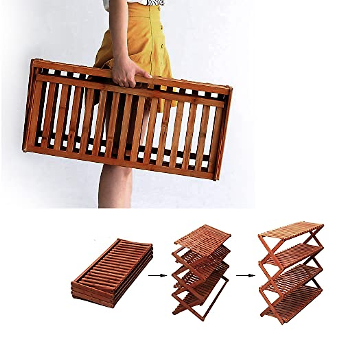 LITA Bamboo 4-Tier Shoe Shelf Foldable Bamboo Shoe Rack Multifunctional Free Standing Shoe Shelf Storage Organizer