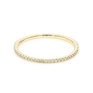 JewelMore 14k Gold Dainty Half Band Natural Diamond Wedding Anniversary Ring (1/10 cttw, G-H Color) (White Gold, 6)