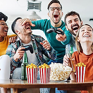 Potchen Pcs Popcorn Boxes Paper Popcorn Bags Bulk 4.57 Inch Tall,Cardboard Popcorn Cups Container Buckets for Movie Theater Carnival Birthday Party Supplies Candy Snacks Chips Holders (Stripes Style)