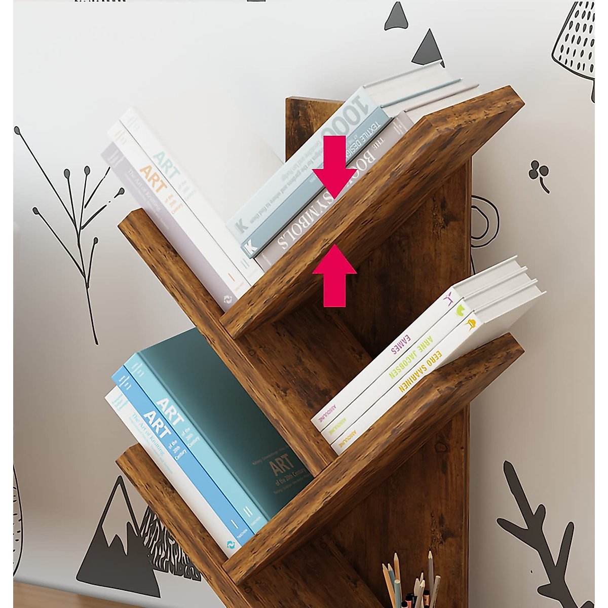 Lydia88 Tree Bookshelf，4-Layer Floor Standing Bookshelf，The Desktop Bookshelf Can Hold Books，Magazines, CDs and Photo Albums，Desktop Organizer，Office Storage Rack Real Wooden Bookshelf