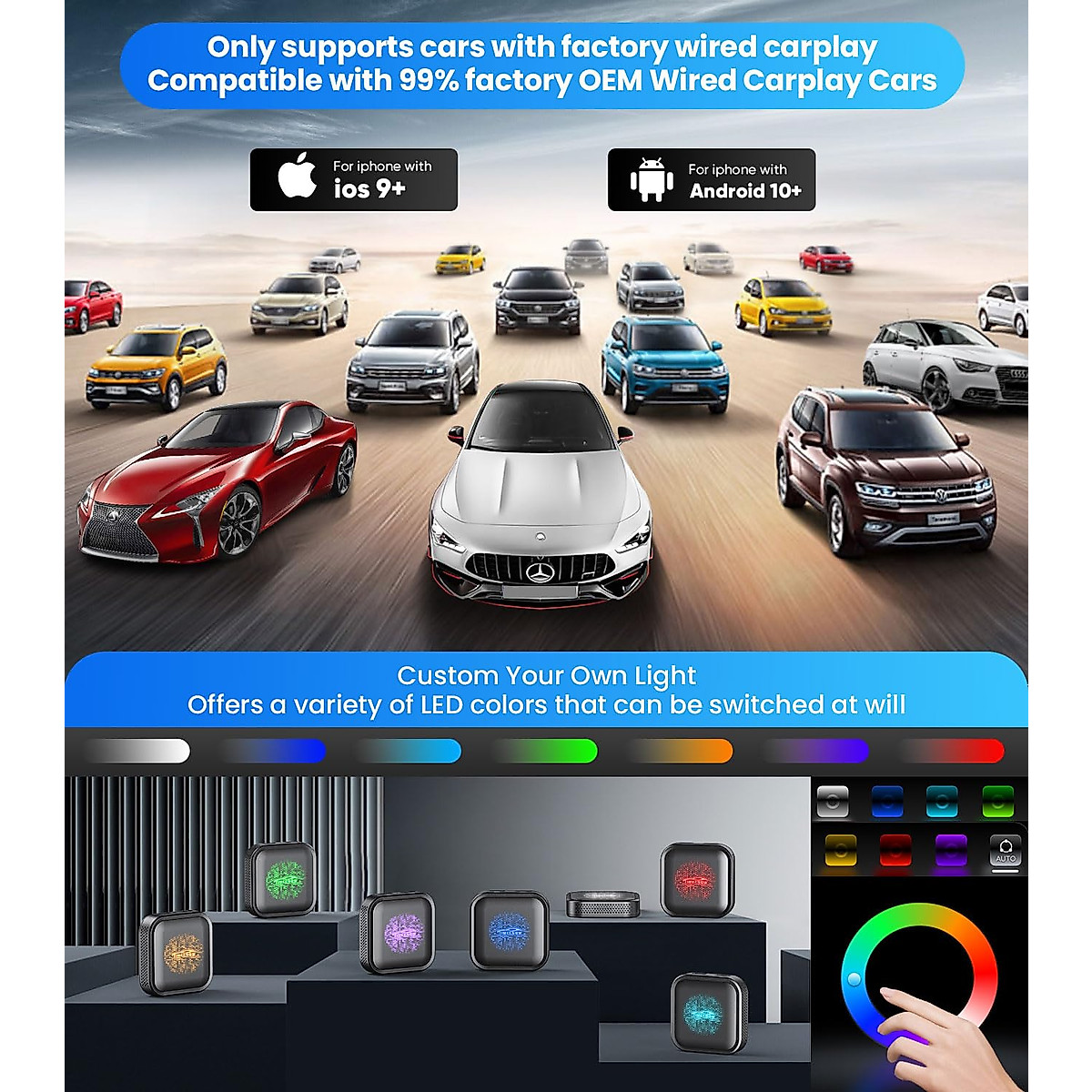 Wireless Carplay & Android Auto Adapter with Netflix YouTube Tiktok, Upgrade LED Wireless Android Auto Adapter HDMI Dongle for Phone to Miracast/Stream Media to Car/TV, for OEM Wired CarPlay Car