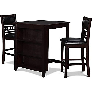New Classic Furniture Gia Counter Table with Two Chairs and Storage Shelf, 30-Inch, Ebony
