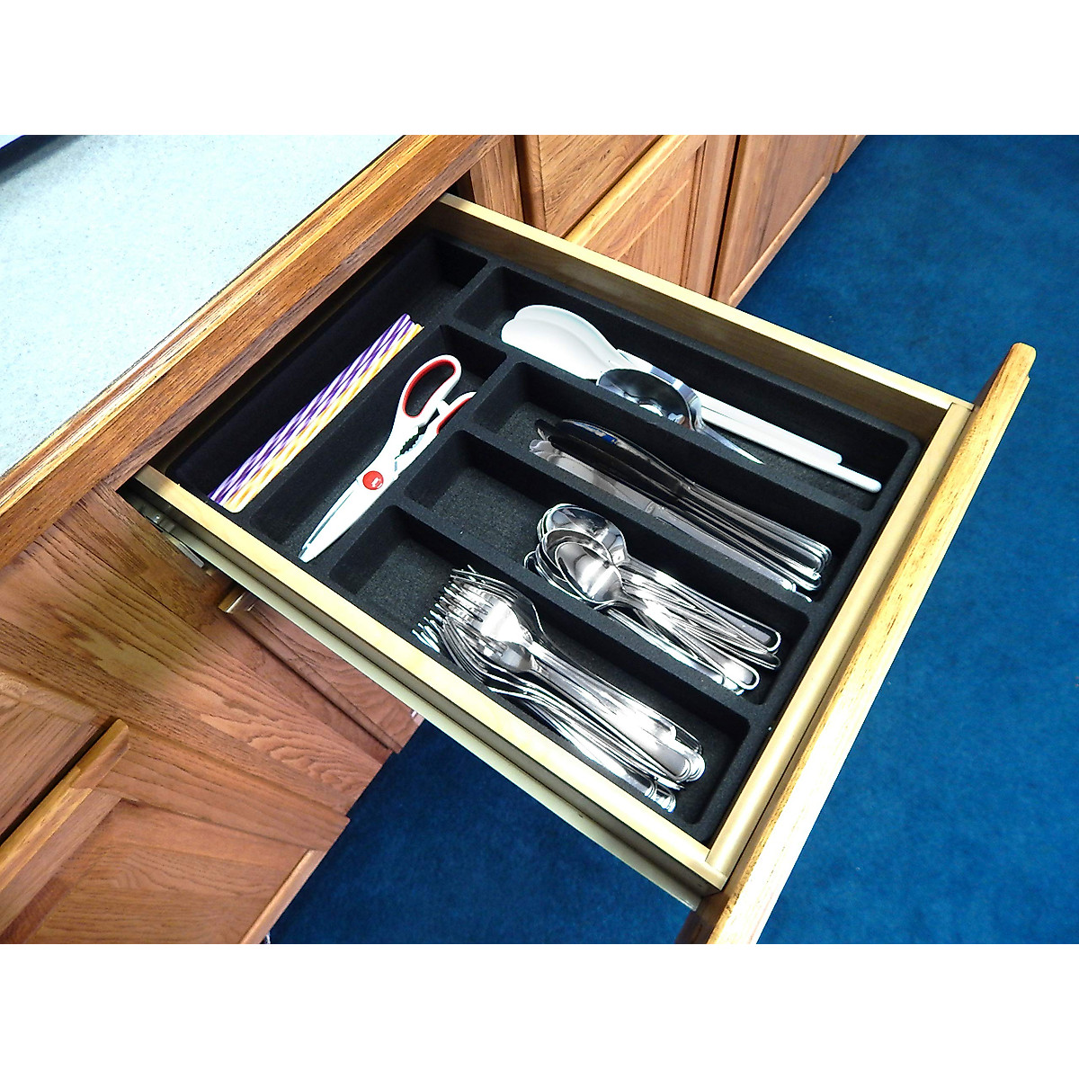 Polar Whale Flatware Silverware Drawer Organizer Premium Dividers for Cutlery Forks Knives Spoons Serving Utensils Non-Slip Waterproof Tray Insert 12.75 X 18 Inches 6 Slot Extra Deep