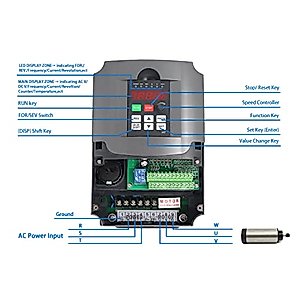 RATTMMOTOR Variable Frequency Drive 2.2KW 220V VFD Drive Inverter Frequency Converter Single Phase Input, 3 Phase Output for VFD Water-cooled Air-cooled Spindle Motor Speed Control+VFD Extension Cable