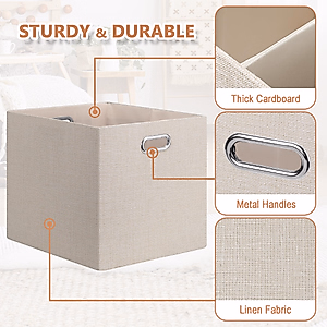 Posprica 13x15x13in Collapsible Storage Bins, Fabric Foldable Cube Storage Boxes, Decorative Storage Baskets Organizer for IKEA Kallax, Shelves, Closet, Clothes, Toy, Set of 4-Beige
