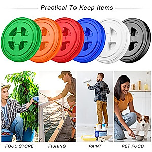 Aodaer 6 Pieces 5 Gallon Seal Lid Bucket Lids Leak Proof Screw Top Sets Plastic Storage Bucket Seal Lids for Cereals Grain Pet Food Coatings Paint Storage, Black, Red, Green, White, Blue, Orange