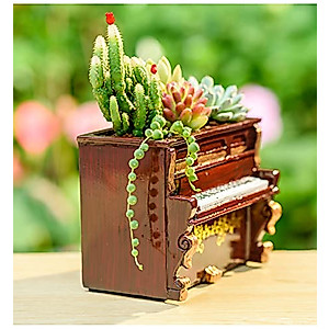 JIATAY Wooden Pots, Mini Flowerpot, Retro Resin Succulent Planter Bonsai Pot Desk Holder Mini Ornament (Piano Brown)