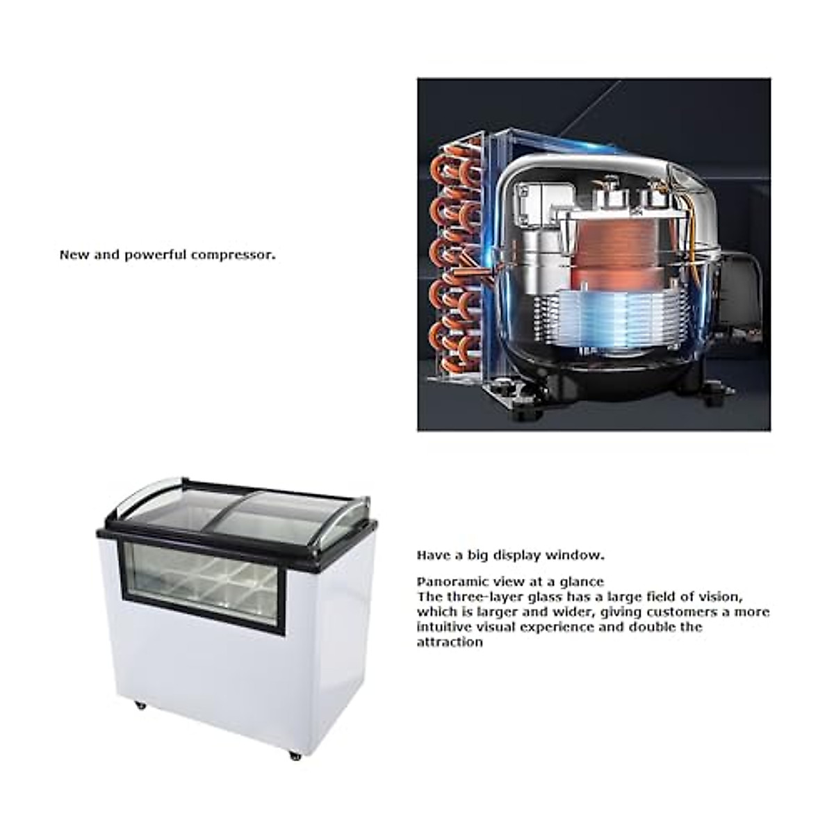 BREVELTION 10 PAN Ice Cream Showcase Ice Cream Display Cabinet 136L Freezer 110V