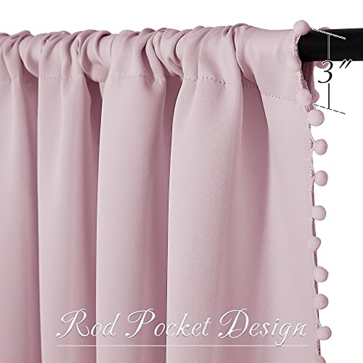 StangH Cream White Velvet Curtains & Pink Pom Pom Blackout Curtains