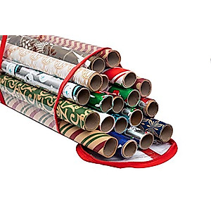 Joiedomi 2 Pack Clear Gift Wrap Organizers Set, Christmas Wrapping Paper Storage Bag Wrapping Paper Holder Made from Water Proof PVC and Fabric Fits Up to 20 Standard Rolls (Red)