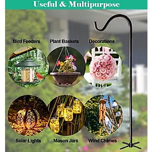 Fandature 76 Inch Tall Outdoor Shepherds Hook with 5 Prong Base, Adjustable Bird Feeder Pole Hanger for Hanging Outside Birdfeeders, Plant Baskets, Lanterns, Wedding Decor