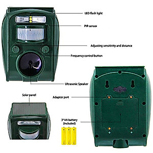 Lulu Home Ultrasonic Animal Repeller, Outdoor Weatherproof Solar Powered Rodent Repeller with Motion Activated Flashing LED Light, Repel Dogs, Cat, Squirrels, Raccoon, Rabbit, Fox & More