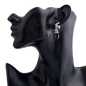 Bridal Vintage Earring Long Resin Rhinestone Clip on Earrings Without Piercing For Women (Black)