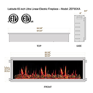 Litedeer Homes Latitude 65" Smart Electric Fireplace with App, Crackling Fire Sounds, Reflective Amber Glass, Black - ZEF65XA