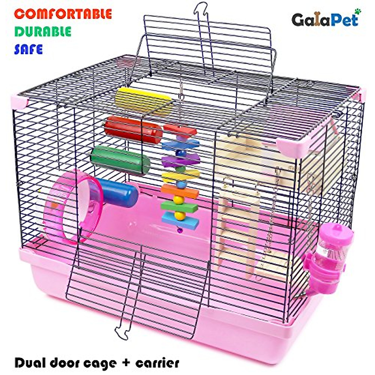 Hamster Cage | Dwarf Hamster Habitat with Exercise Wheel, Water Bottle & Accessories | 18" L x 12.5" W x 13.5" H by GalaPet