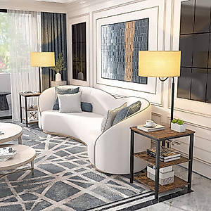 AntLux LED Floor Lamp with End Table - USB Charging Port, Power Outlet, Bedside Table with Shelves, Rustic Night Stand with Industrial Floor Light for Living Room, Bedroom, Guest Room, Edison Bulb