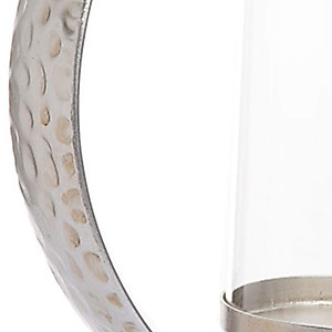 Foreside Home & Garden Small Hammered Metal Round Ring Pillar Candle Holder, Silver