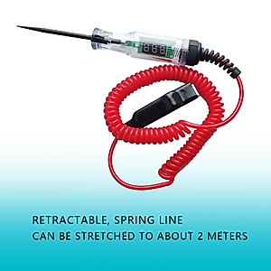 ZKFAR 1 PC Automotive Test Light Digital LED Circuit Tester, DC 3V-48V Inductive Test Pen, Auto Bidirectional Voltage Tester Electric Test Pen with Extended Spring Wire (Red)