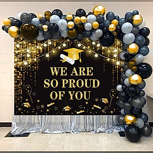 Avezano Graduation Party Backdrop Blak and Gold Graduation Party Decorations Proud of You Congrats Grad 2023 Photoshoot Background Banner Supplies (7x5ft)