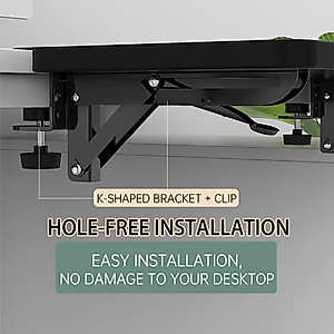 OUGIC Ergonomics Desk Extender Tray, 9.5"x9.1" Punch-Free Clamp on, Foldable Keyboard Drawer Tray, Table Mount Arm Wrist Rest Shelf, Computer Elbow Arm Support