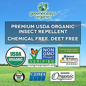 Greenerways Organic Insect Repellent, USDA Organic, Non-GMO, Natural, Mosquito-Repellent, Bug Repellant, Bug Spray, Clothing Safe, Kid Safe, Pet Safe, Baby Safe, DEET-FREE (2 PACK DEAL, 4OZ) $23.98