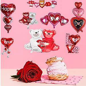 Valentines Day Heart Shaped I Love You Foil Balloons Decorations, Romantic Love Happy Anniversary Foil Balloons Valentine Day Party Decorations