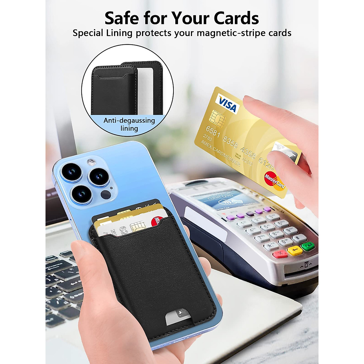 TopMade for Magsafe Wallet, Magnetic Wallet Card Holder for iPhone 16/16 Pro, iPhone 15/14/13/12 Series, Leather Magnetic Phone Wallet with Powerful Magnet, RFID Blocking, Fit 4 Cards, Black