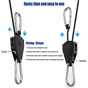 OneChoi Grow Light Rope Hanger 50Pairs，1/8" 8-Feet Long Heavy Duty Adjustable Rope Clip Hanger, Adjustable Rope Ratchet Hangers 150 Lbs per Pair Used with Grow Light, Grow Bags